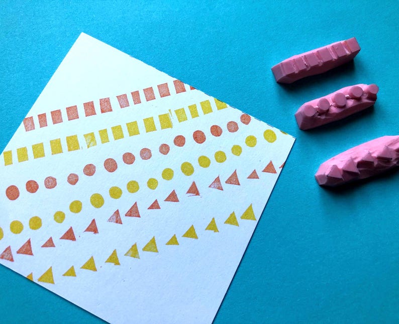 Dotted Line Rubber Stamp // Circle Triangle Square Stamp Set // Shape ...