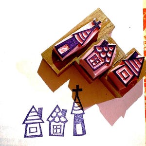 Mini House Stamp Set// Town City Rubber Stamps // Three Little Houses ...