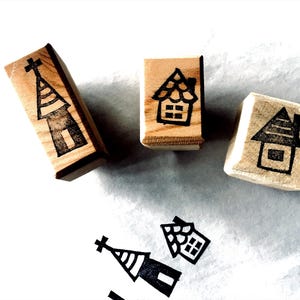 Mini House Stamp Set// Town City Rubber Stamps // Three Little Houses ...