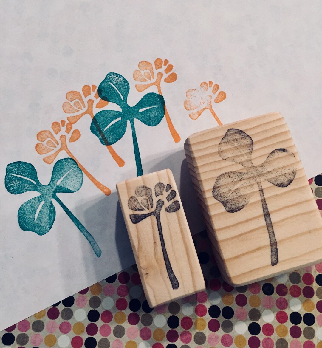 Clover Leaf Rubber Stamp Set//hand Carved Rubber Stamp Set - Etsy