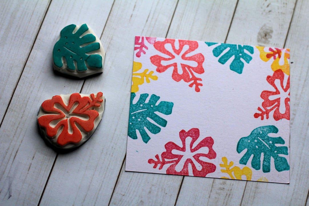 Hibiscus Flower and Leaf Rubber Stamp Set // Zen//hawaiian// Yoga ...