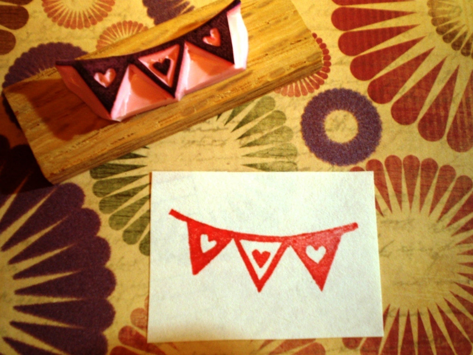 Bunting Rubber Stamp// Heart Flag Rubber Stamp // Mail Art // Happy ...