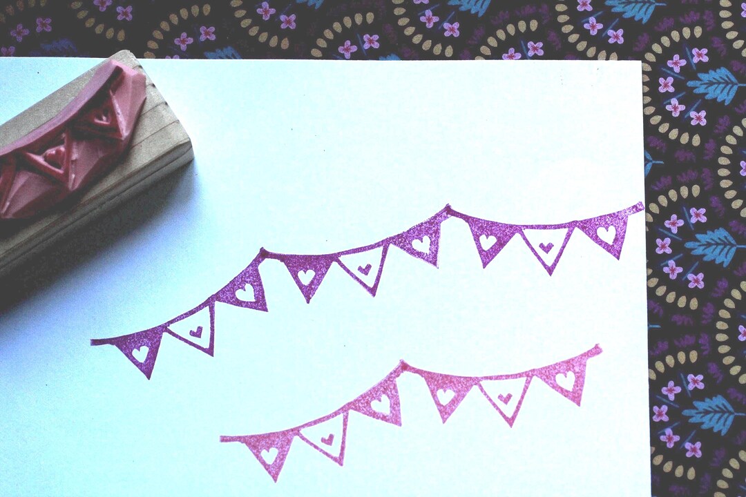 Bunting Rubber Stamp// Heart Flag Rubber Stamp // Mail Art // Happy ...