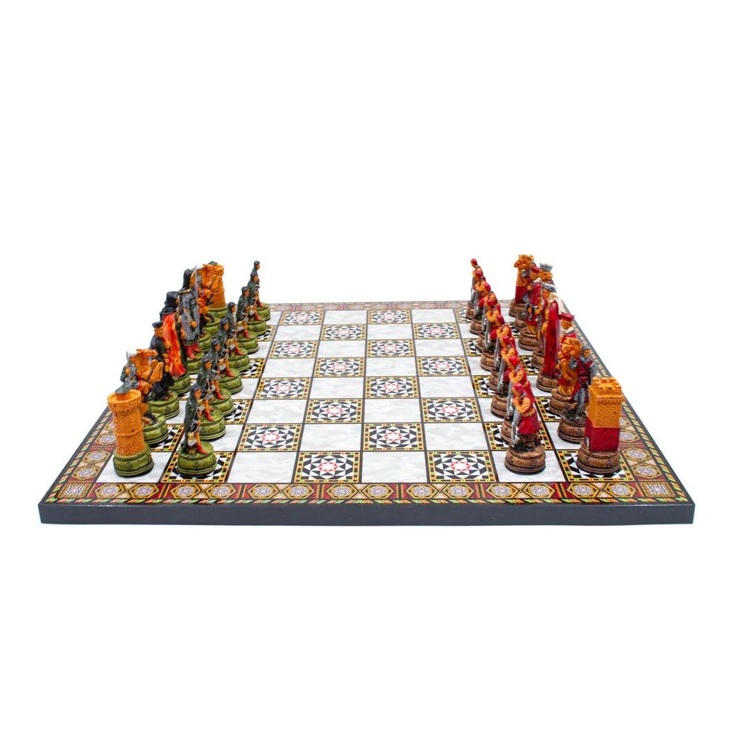 Limited Edition Chess Set, Hand Painted Chess Pieces With Carved Wooden ...