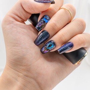 Sparkly Midnight Blue Glitter Press on Nails | 3D Blue Crystal Median ...