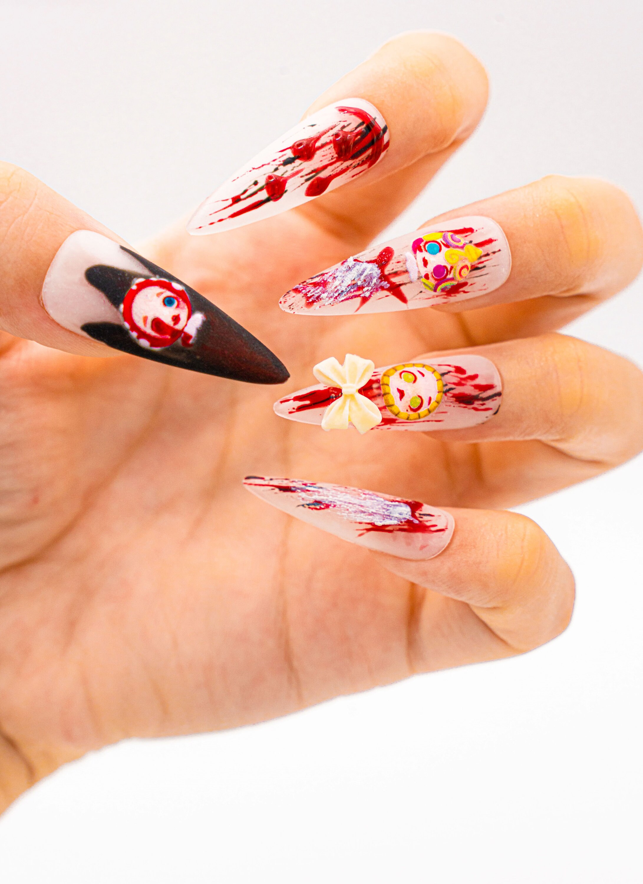 Horror Bloody Doll Gothic/emo Long Stiletto Press on Nails, Halloween ...