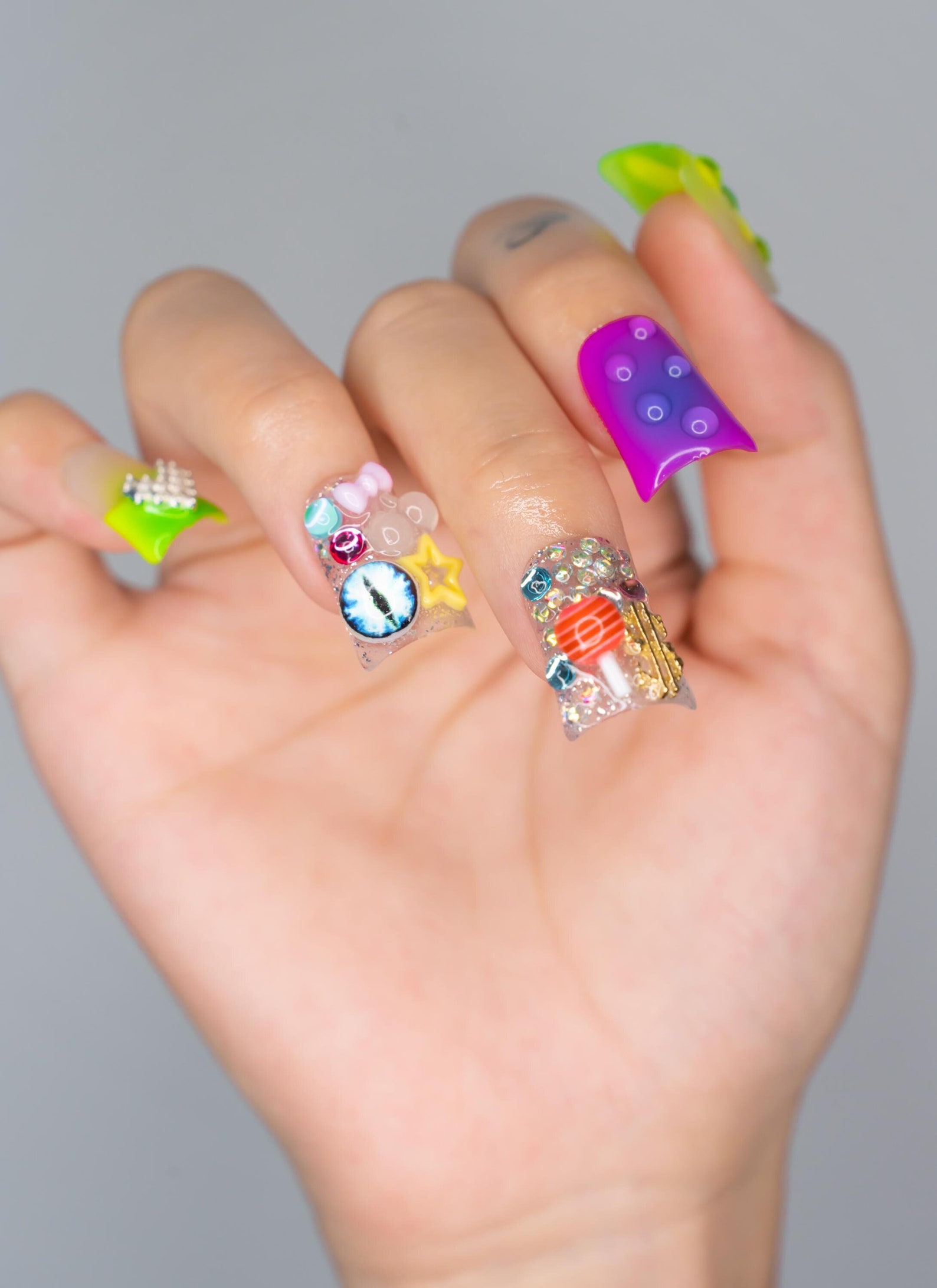 Colorful Charms Duck Nails | Cute 3D Duck Press on False Nails | Kawaii ...