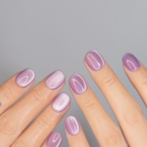 Lavender Cat Eye Press On Nails Glossy Short Square Fall Winter Nails