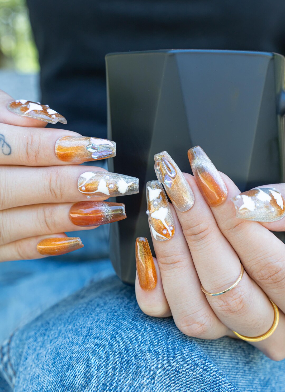Fall Nails | Cute Ombre Copper Autumn/winter Designs Press on Nails ...