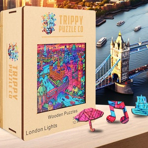 London Lights Wooden Jigsaw Puzzle 300 Pieces With Fun and Unique ...