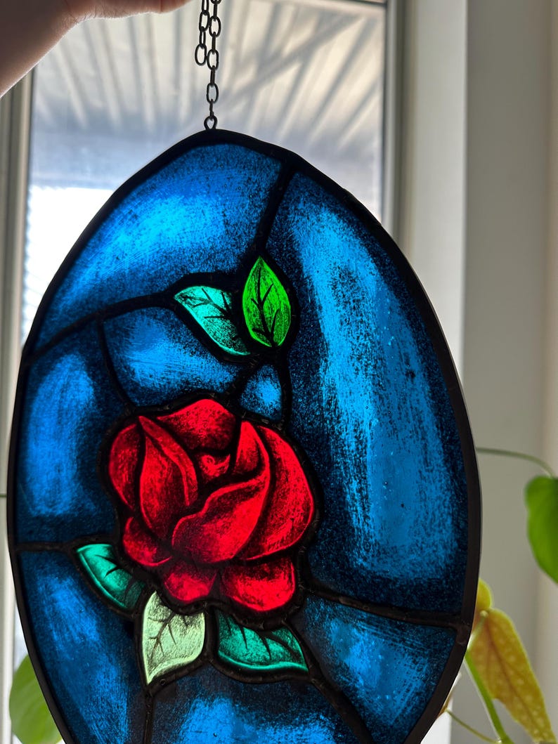 Rose Stained Glass Artwork on a Chain - Etsy