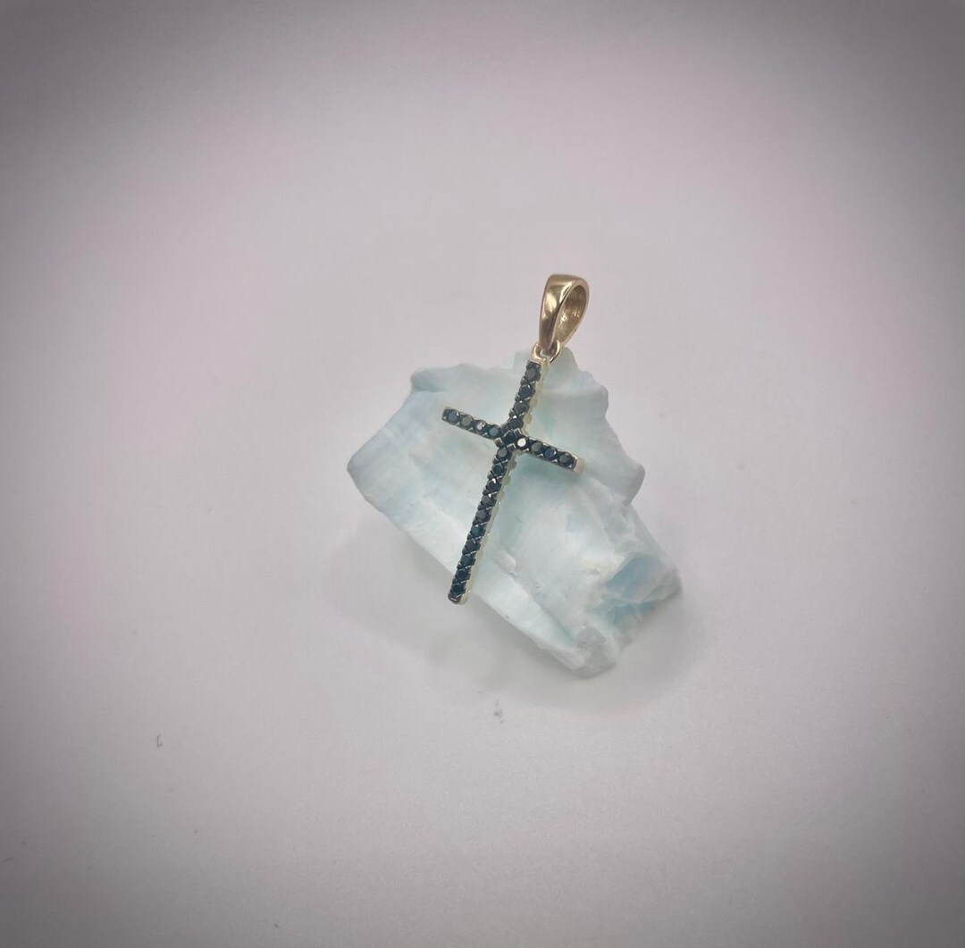 14K Gold Reversible Cross Pendant – White & Black Zircon Stones - Etsy