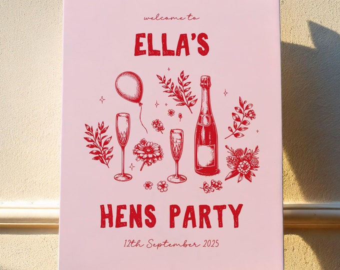 Pink Red Modern Hens Party Welcome Sign Template, Printable ...