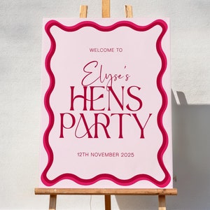 Wavy Hens Party Welcome Sign | Editable Red and Pink Design ...
