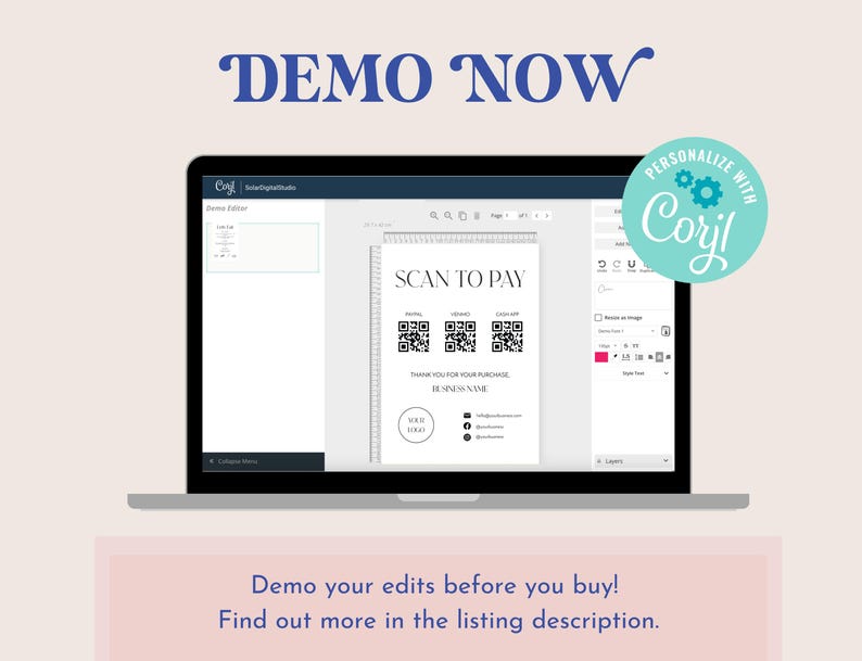 Modern Scan to Pay Sign | Editable Digital Template for Venmo and Cash ...