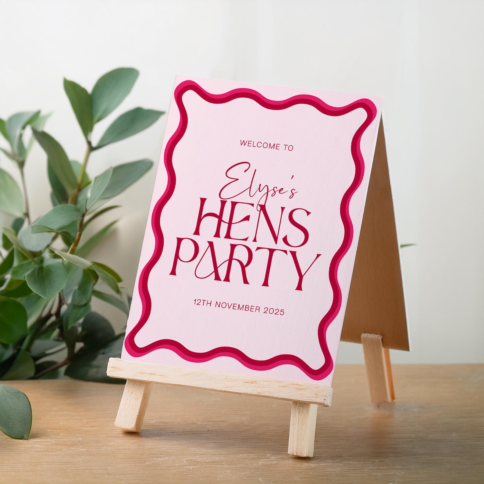 Wavy Hens Party Welcome Sign | Editable Red and Pink Design ...