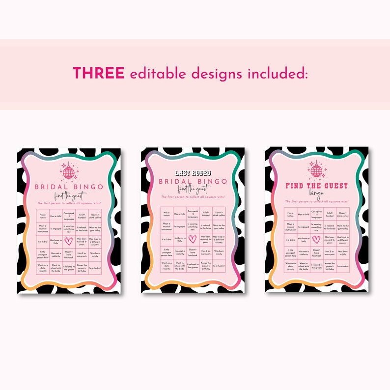 Find the Guest Bridal Bingo | Last Rodeo Cow Print Bachelorette ...