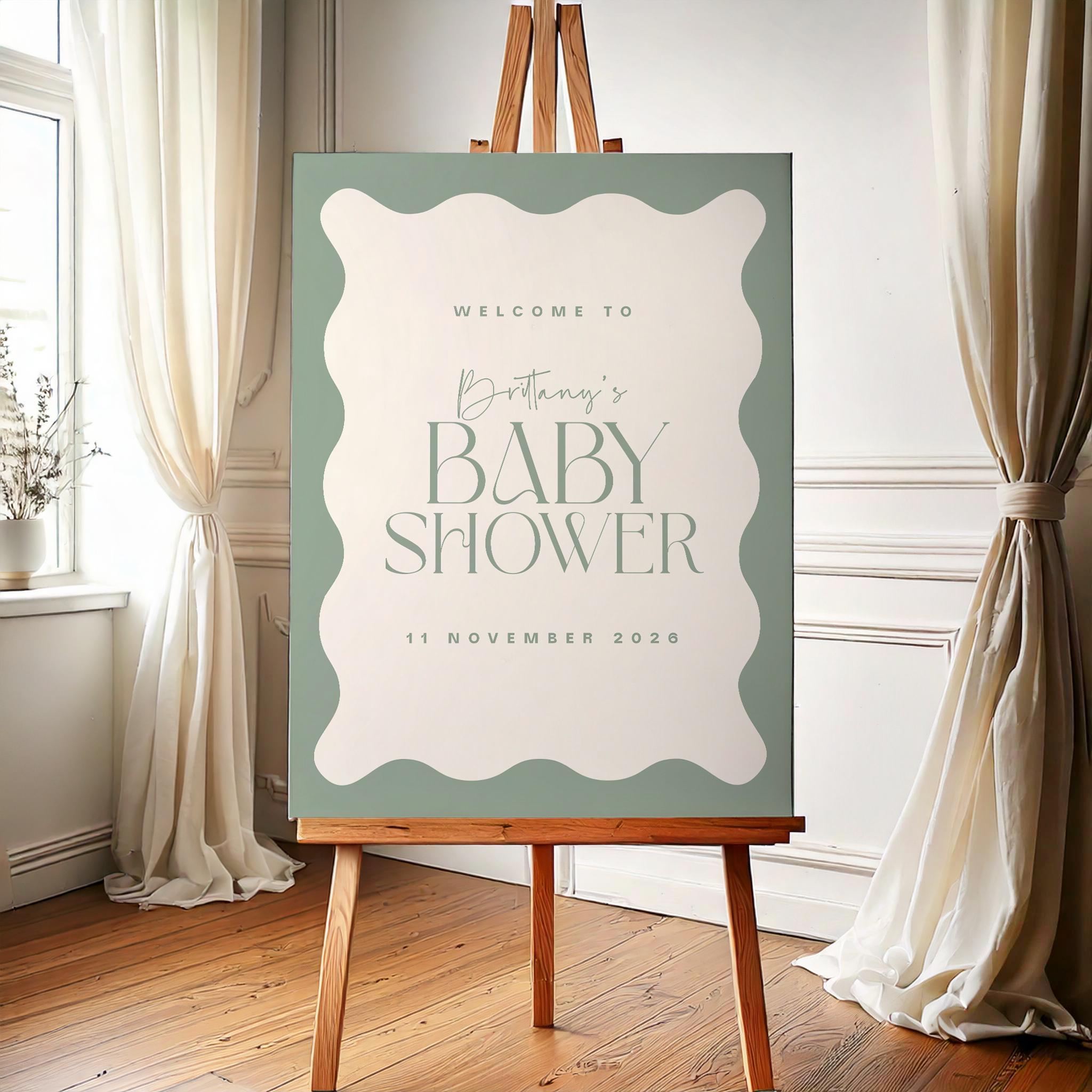 Editable Sage Green Baby Shower Welcome Sign | Gender Neutral Modern ...