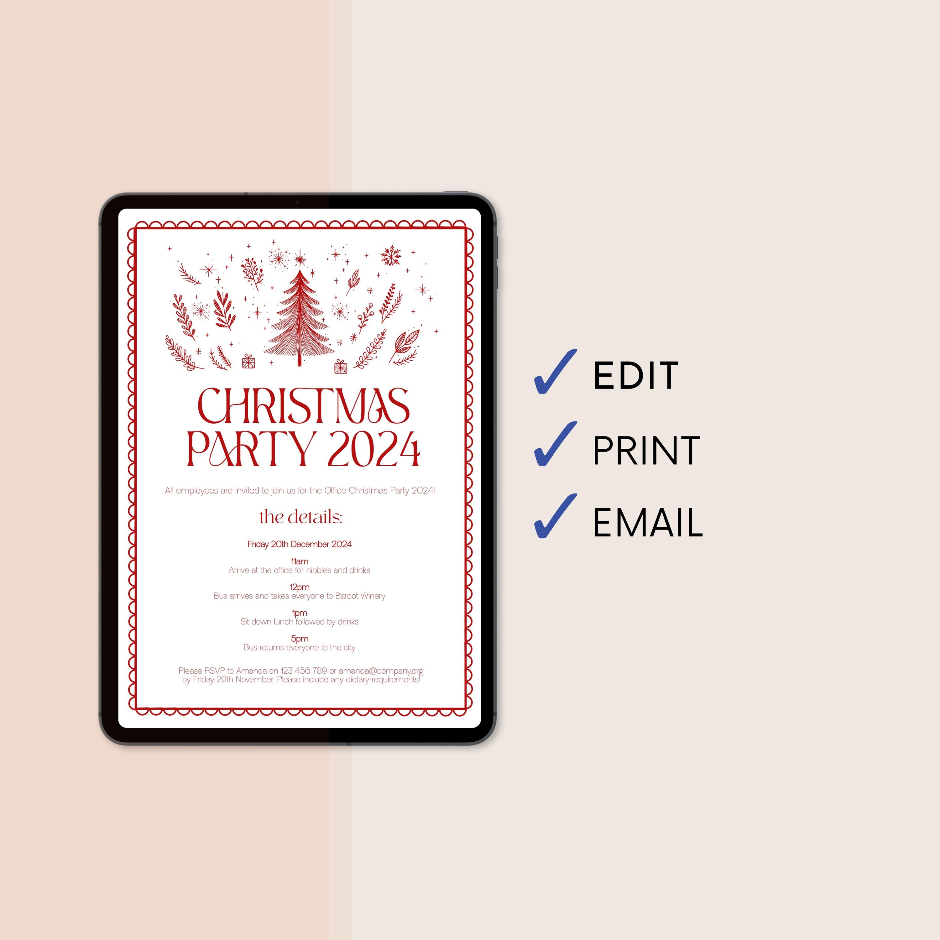 Editable Christmas Party Invitation Flyer With Digital Mobile File ...