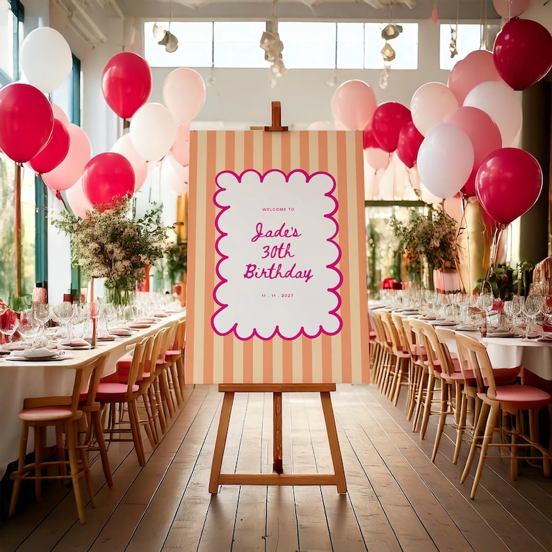 Editable Birthday Party Welcome Sign: Yellow and Orange Striped Design ...