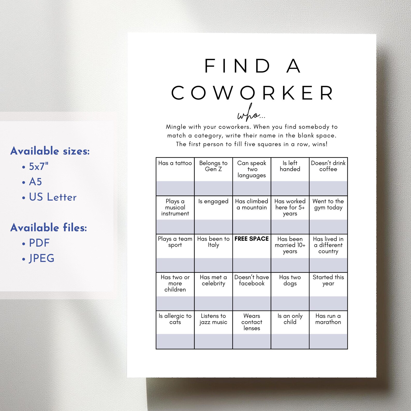 Coworker Bingo Office Game | Editable Team Building Party Game | Edit ...