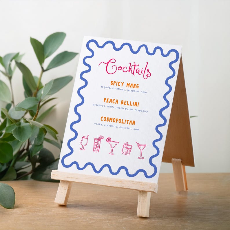 Editable Cocktail Bar Menu Sign | Digital Template | Colourful Quirky ...