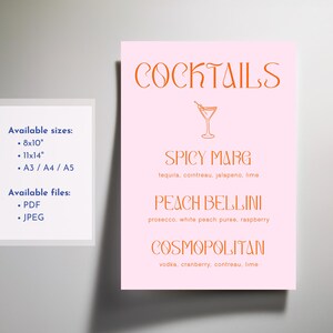Editable Cocktail Bar Menu | Pink and Orange Customisable Design | DIY ...