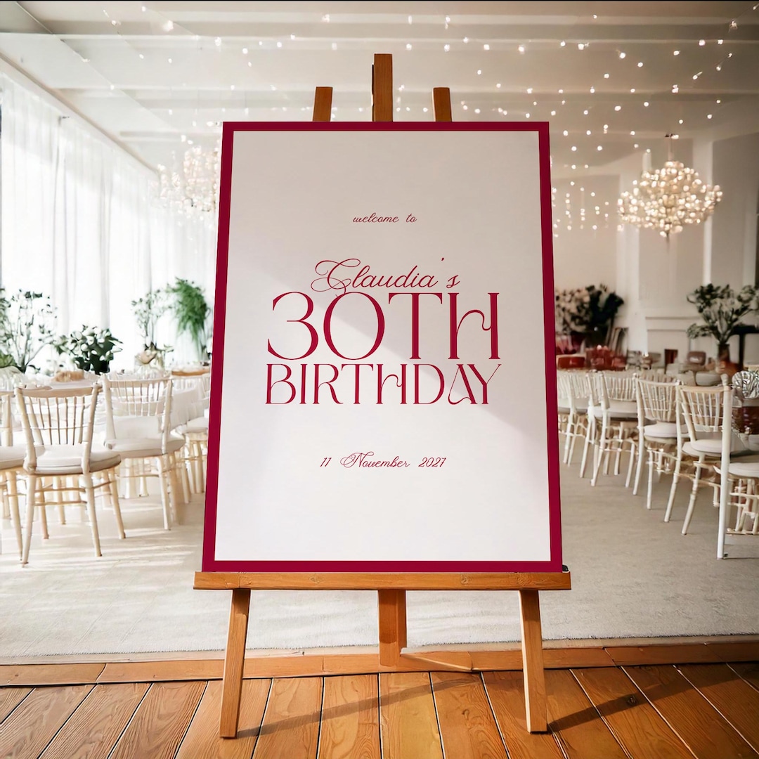 Editable 30th Birthday Party Welcome Sign: Red and White Design ...