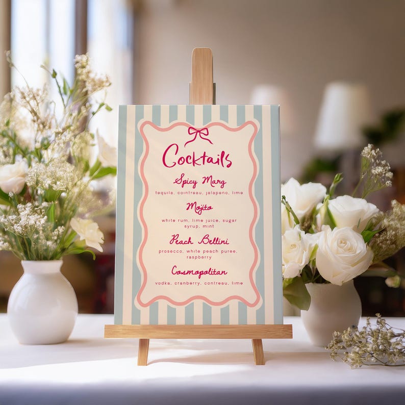 Editable Cocktail Bar Menu Sign | Signature Drinks List | Sage Green ...