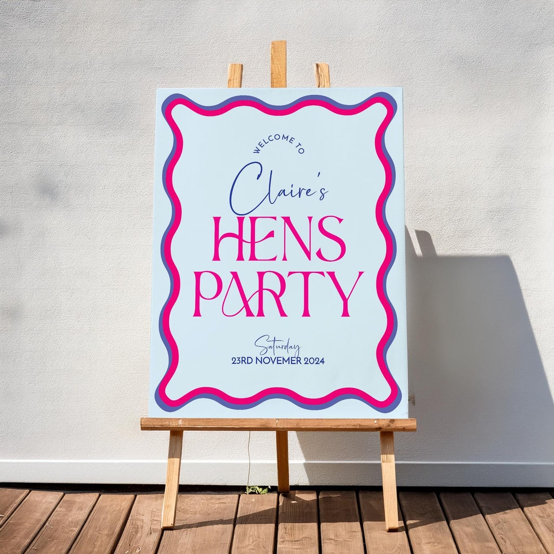Editable Blue Wavy Hens Party Welcome Sign | Customisable Instant ...