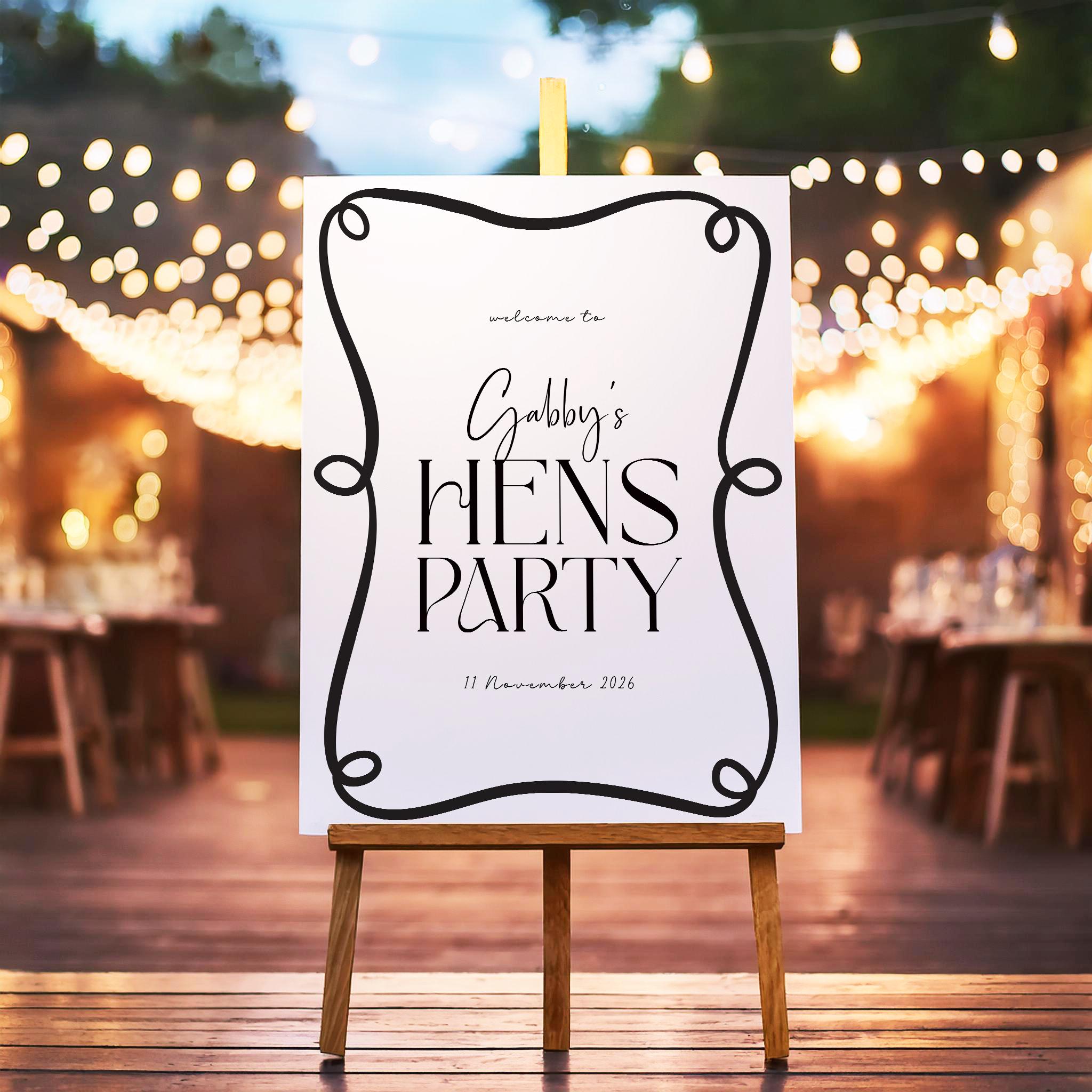 Editable Hens Party Welcome Sign: Black and White Minimalist Elegant ...