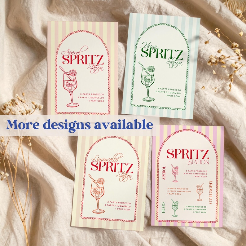 Editable Spritz Station Bar Sign | Aperol Limoncello Hugo Spritz Menu ...