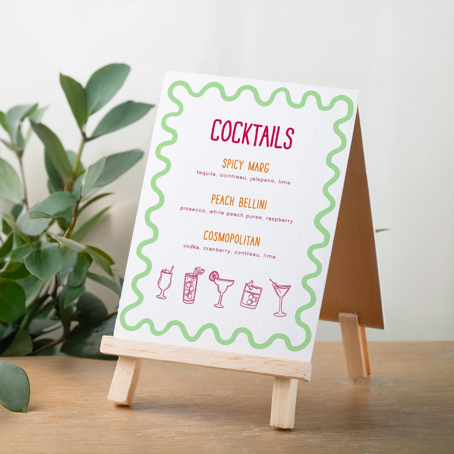 Editable Squiggle Bar Cocktail Menu | Wedding, Hens Party, Bridal ...