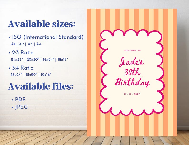 Editable Birthday Party Welcome Sign: Yellow and Orange Striped Design ...
