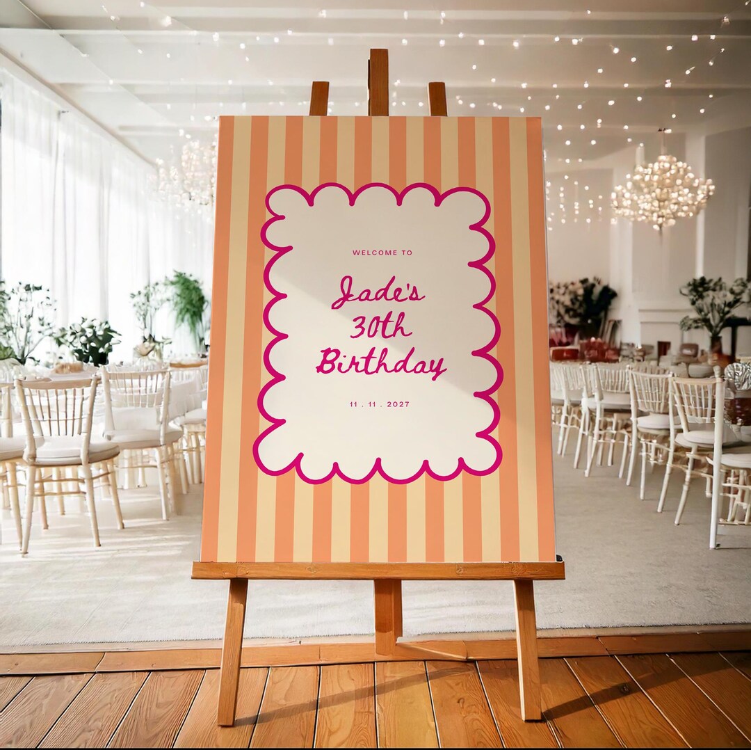 Editable Birthday Party Welcome Sign: Yellow and Orange Striped Design ...
