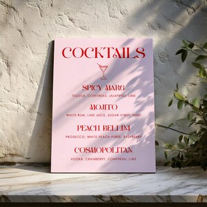 Editable Cocktail Bar Menu | DIY Editable Template | Pink and Red ...