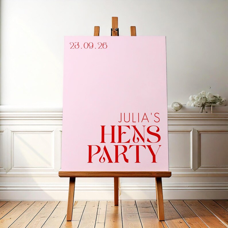 Editable Hens Party Welcome Sign | Modern Minimalist Pink and Red ...