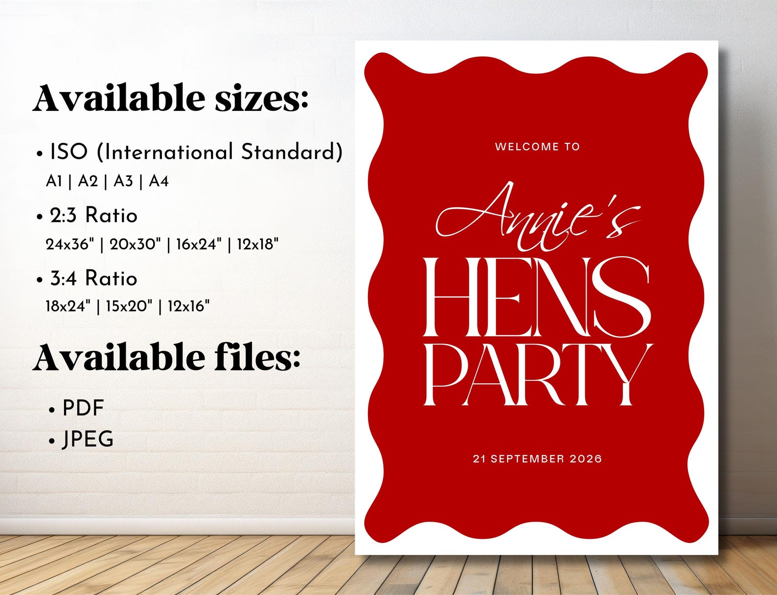Editable Hens Party Welcome Sign | Red Wavy Border Hen Do Signage | DIY ...