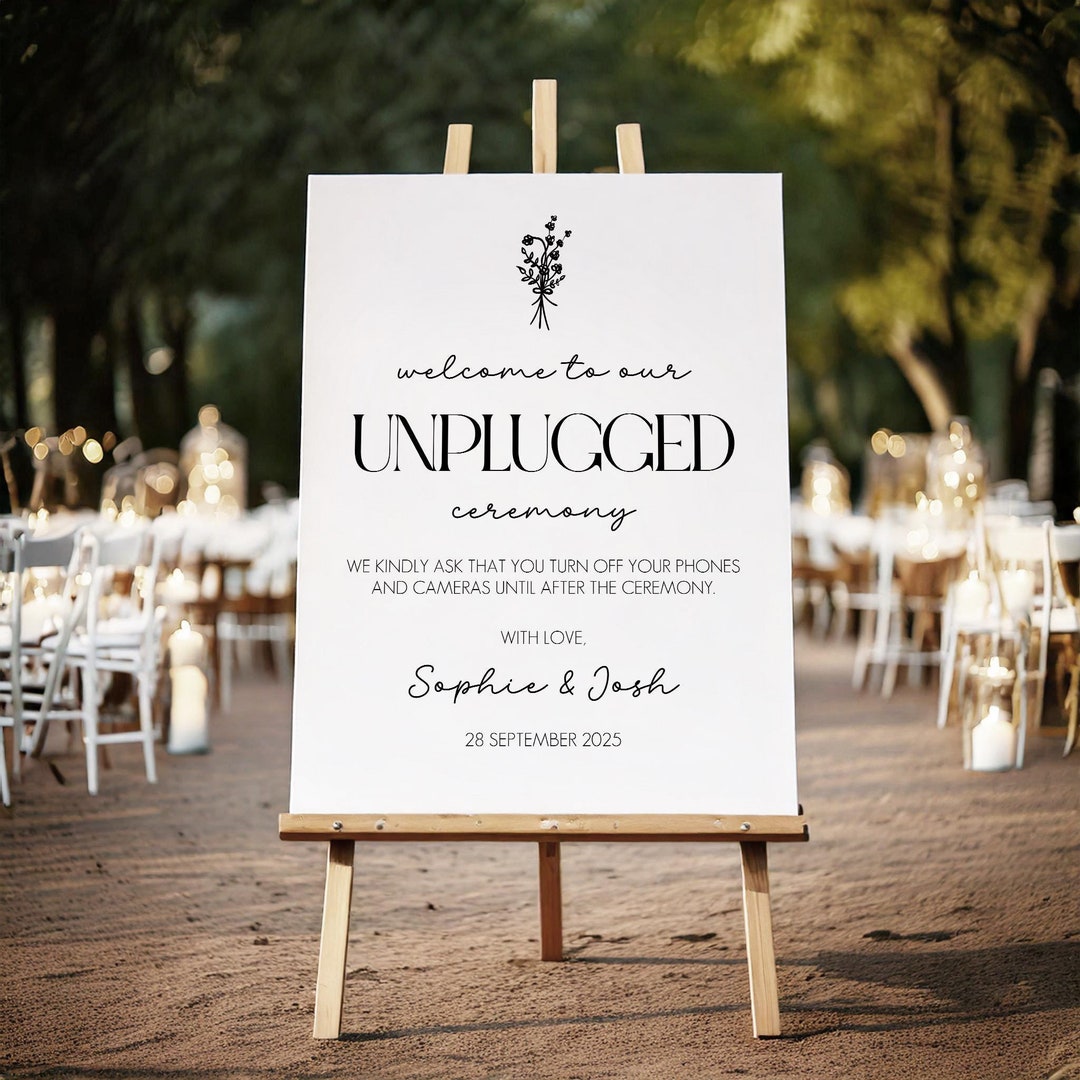 Unplugged Wedding Ceremony Event Sign | Editable Digital Template ...