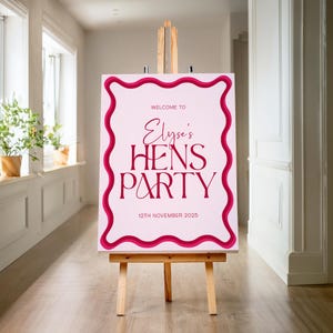 Wavy Hens Party Welcome Sign | Editable Red and Pink Design ...