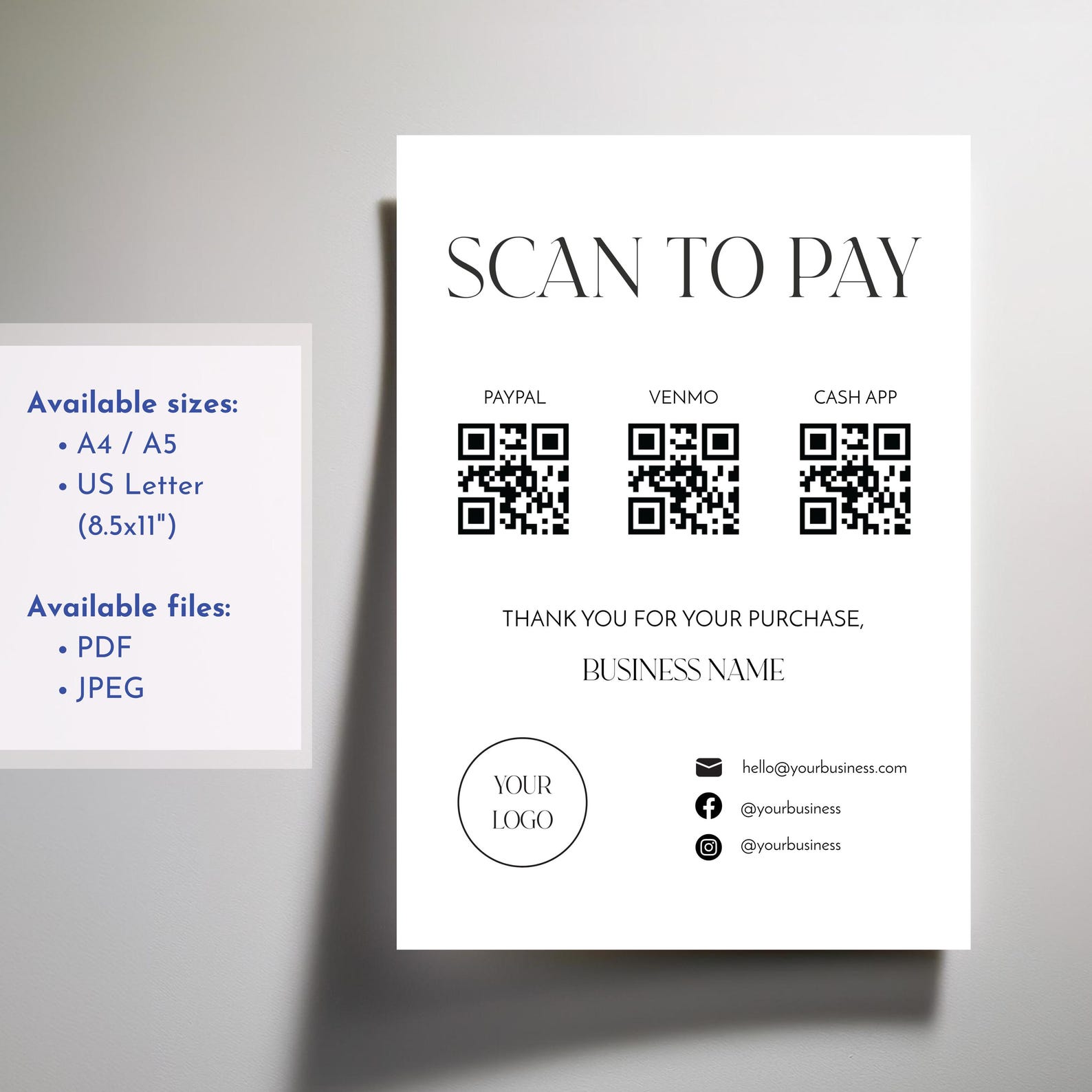Modern Scan to Pay Sign | Editable Digital Template for Venmo and Cash ...