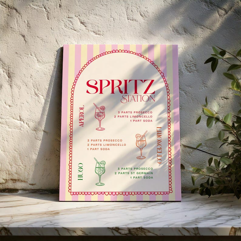 Editable Spritz Station Bar Sign | Aperol Limoncello Hugo Spritz Menu ...