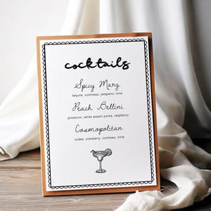 Signature Drinks Cocktail Bar Menu | Black and White Hand Drawn Design ...