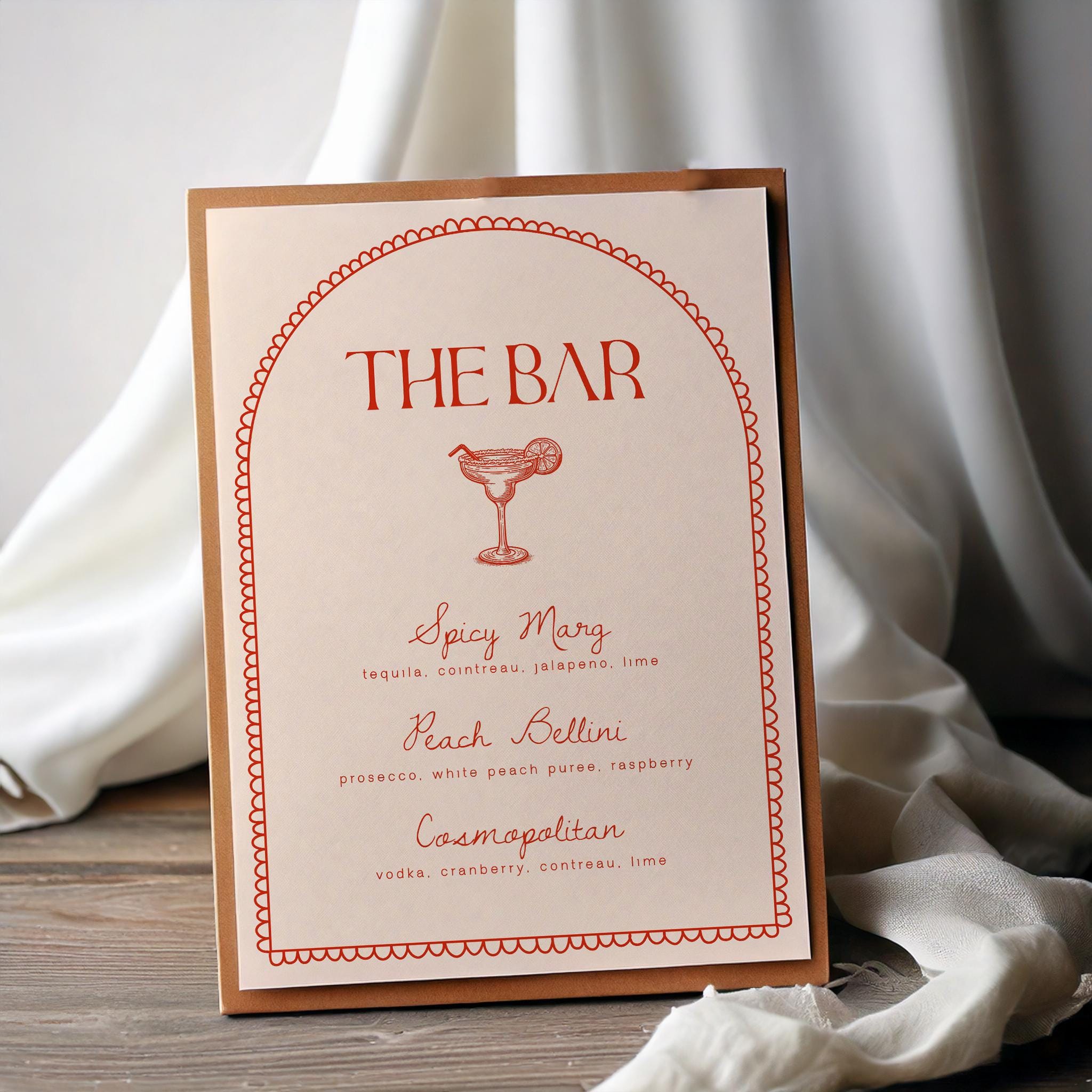 Editable Cocktail Bar Menu | Hand Drawn Orange Arch Border | Signature ...