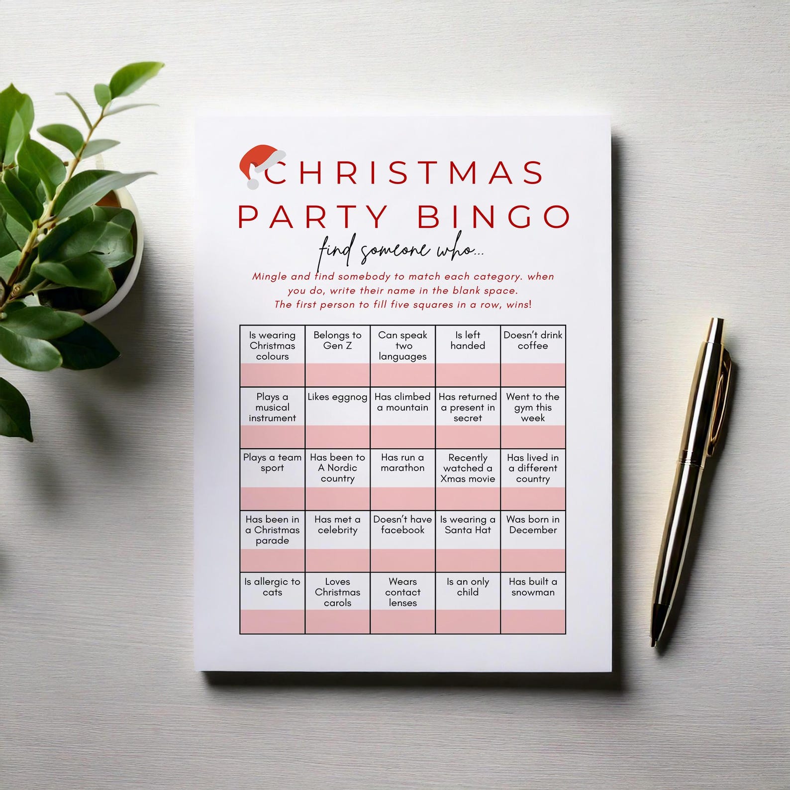 Christmas Party Find the Guest Bingo | Ice Breaker for Coworkers or ...