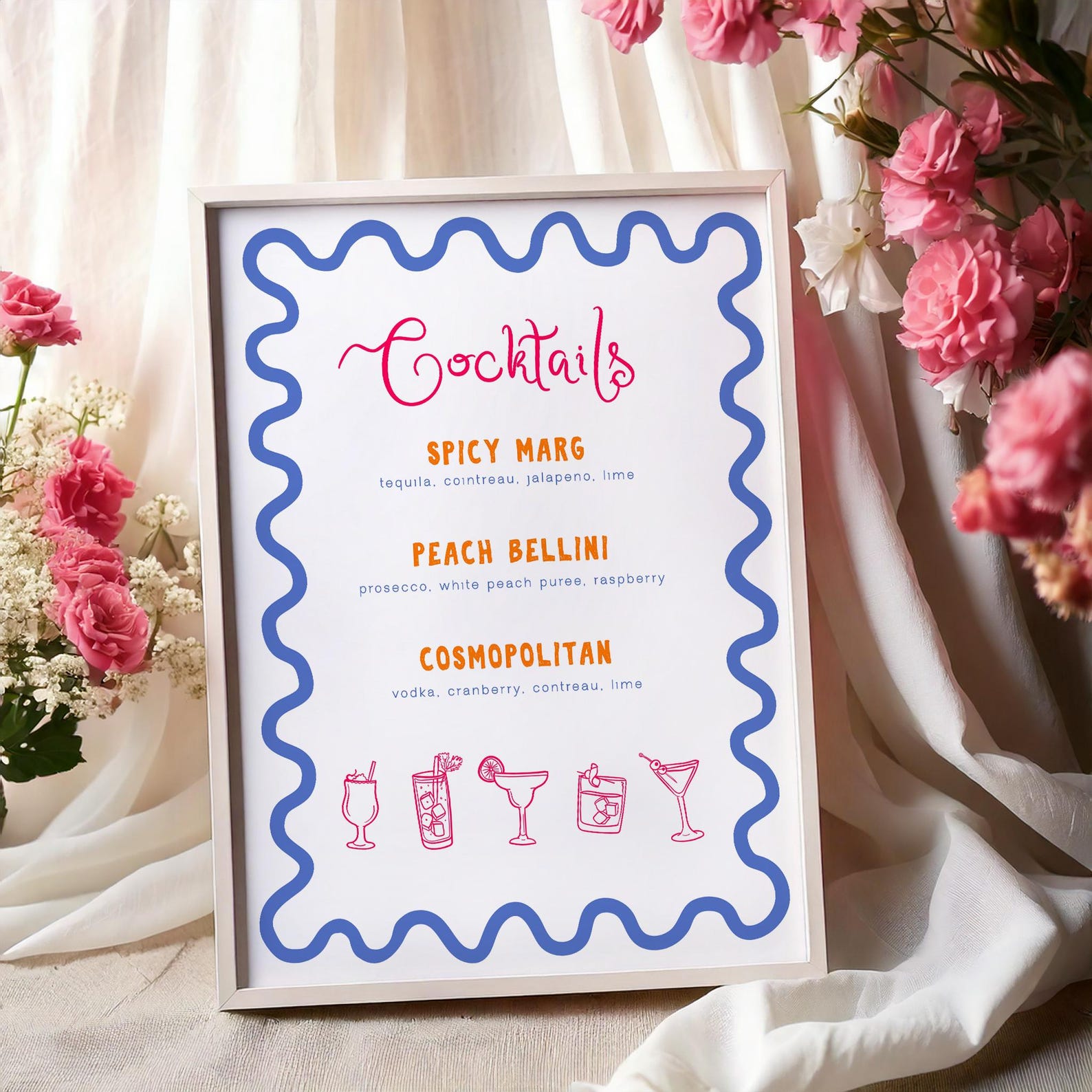 Editable Cocktail Bar Menu Sign | Digital Template | Colourful Quirky ...