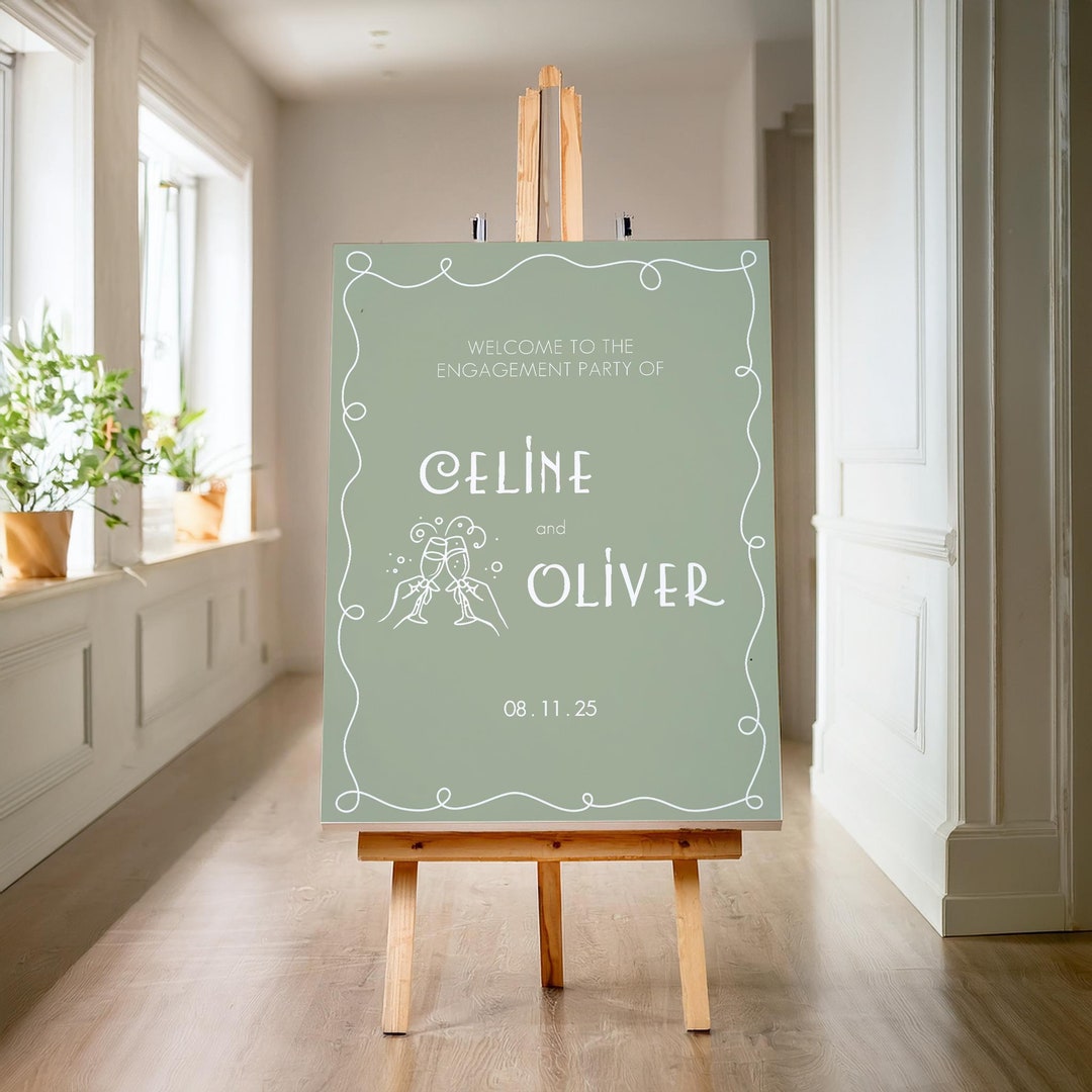 Sage Green Squiggly Engagement Party Sign Custom Editable Welcome Sign ...