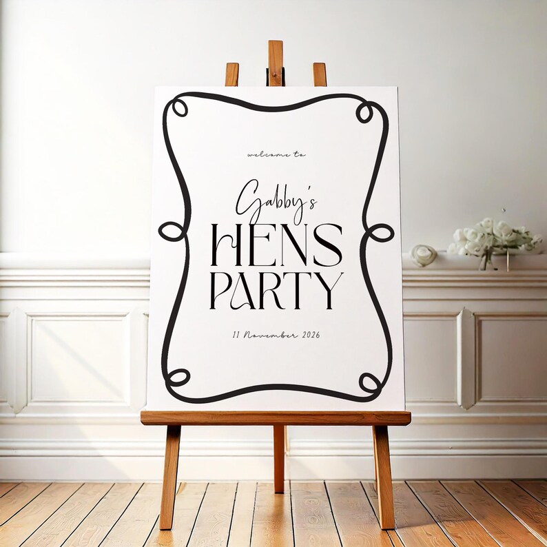 Editable Hens Party Welcome Sign: Black and White Minimalist Elegant ...
