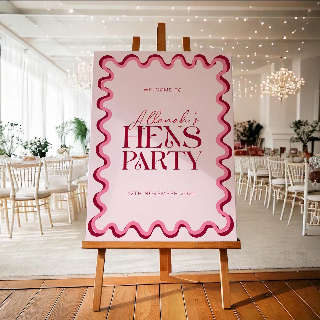 Editable Hens Party Welcome Sign: Pink and Red Wavy Design (digital ...