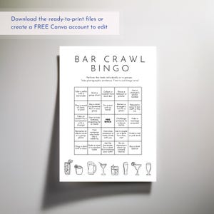 Editable Bar Crawl Bingo Game | Pub Birthday Party Drinking Game Card ...